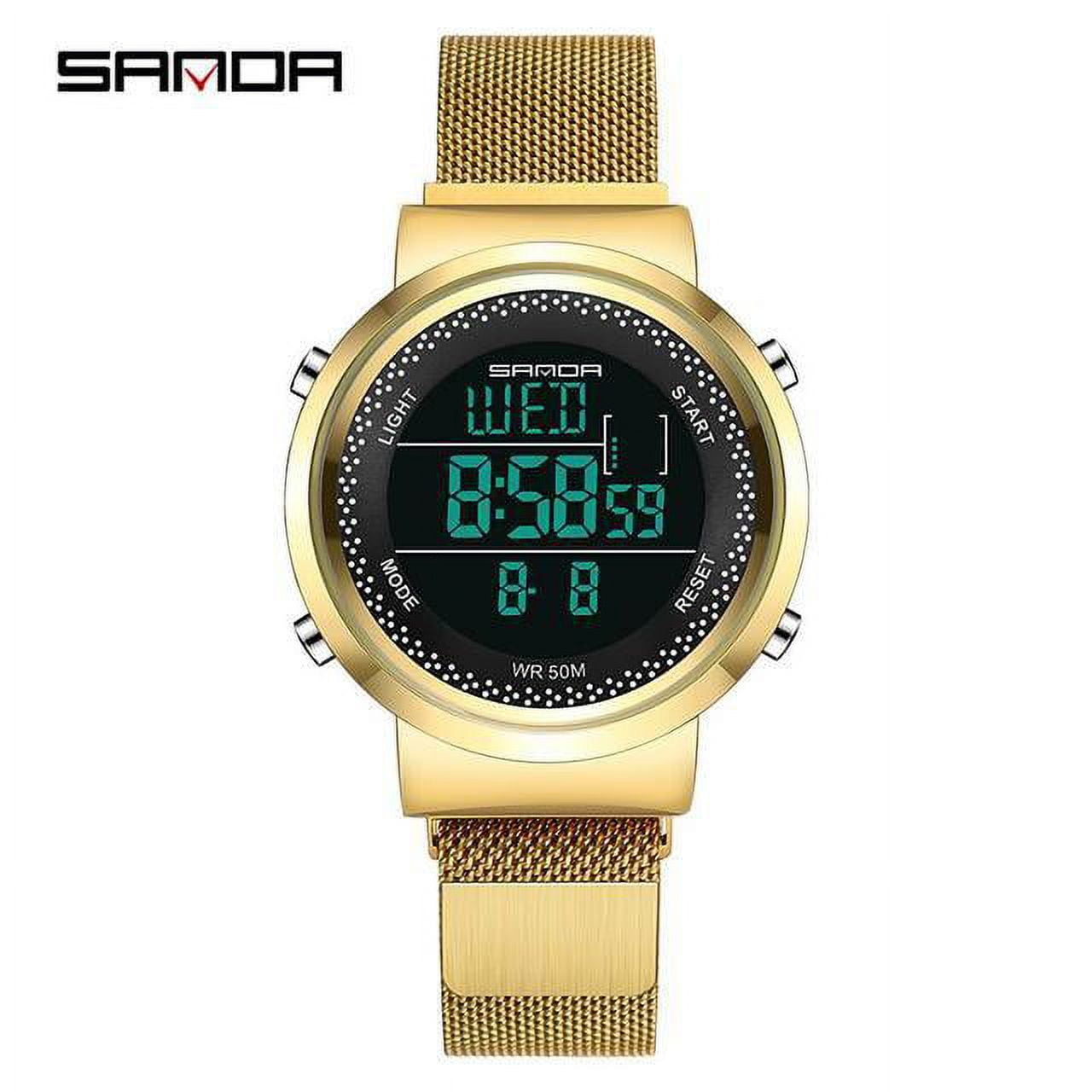 SANDA Fashion Gold Digital Watch Men Women Couple Wristwatches Chrono Watches 5Bar Waterproof ...