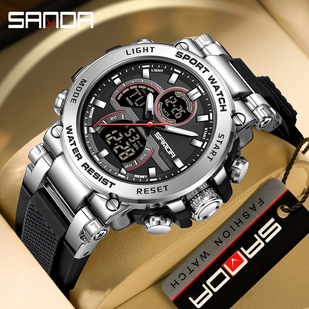 SANDA Top Brand Men's Watch Outdoor Sports Dual Display Quartz Wrist watch Waterproof ...