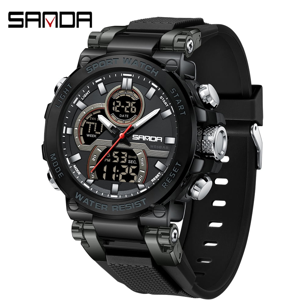SANDA Top Brand Men's Watch Outdoor Sports Dual Display Quartz Wrist ...
