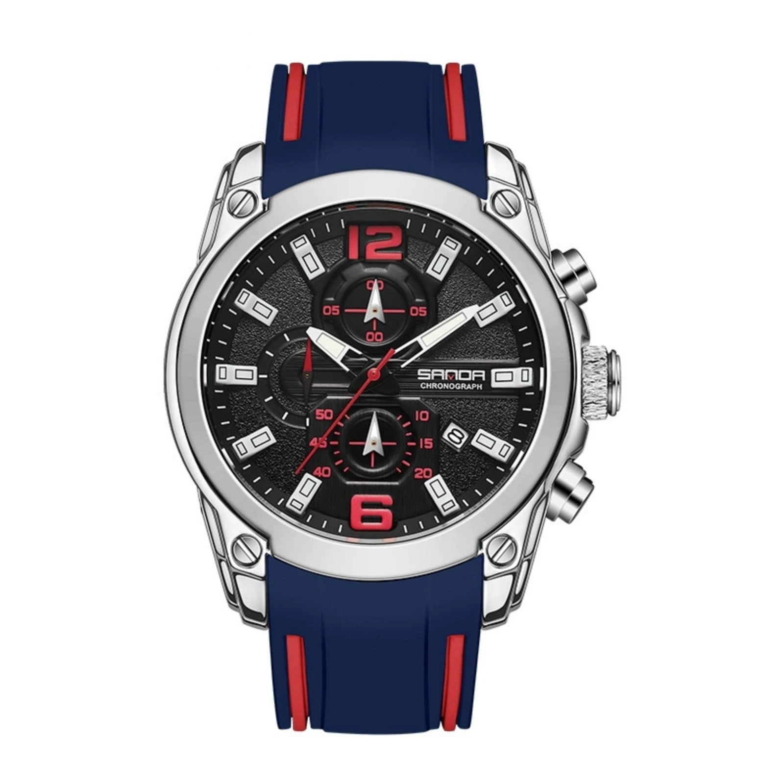 SANDA three-eyed six-needle quartz watch for men with calendar, water ...