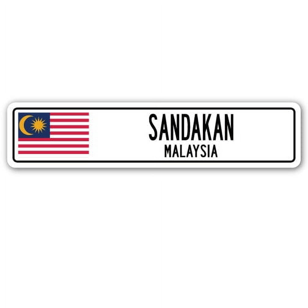 SANDAKAN MALAYSIA Street Sign Malaysian flag city country road wall ...
