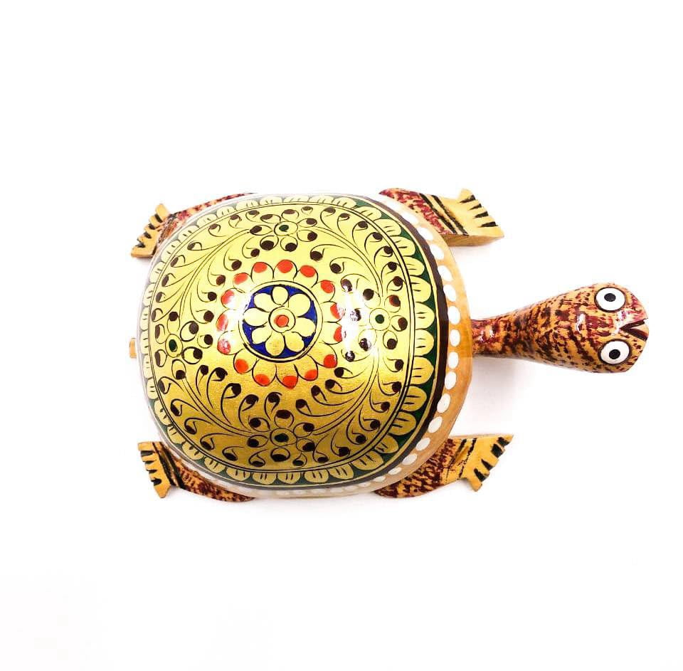 SANDECO 4 Wooden Handcrafted Feng Shui Tortoise with Golden Painting ...