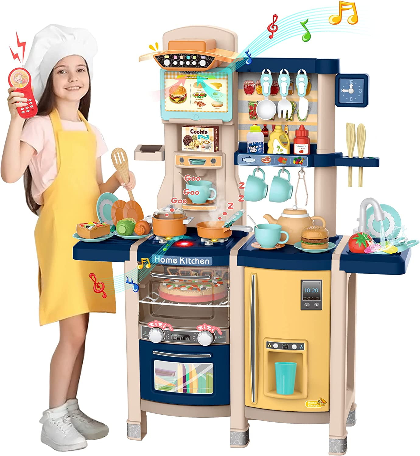 SANDINRAYLI Play Kitchen, Kids Kitchen Playset for Ages 4-8, Toy ...