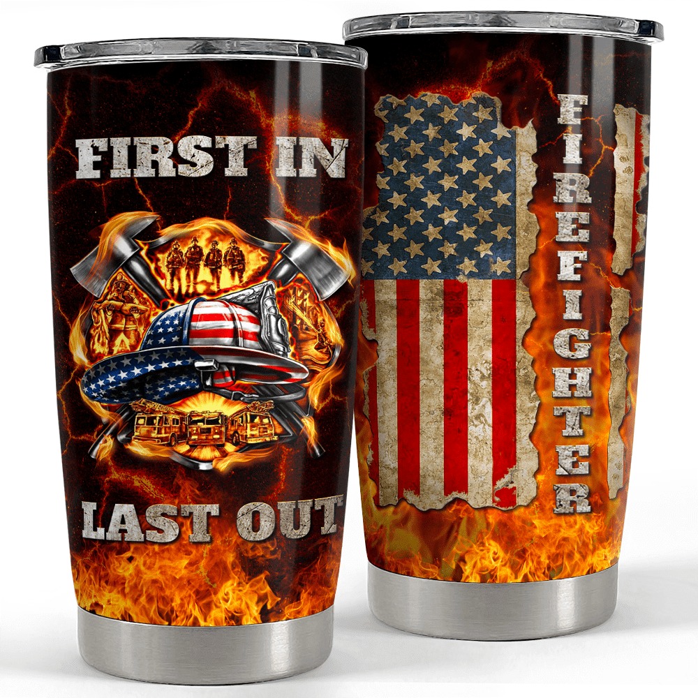 SANDJEST Firefighter Tumbler American Flag 20oz Tumblers with Lid Gift ...