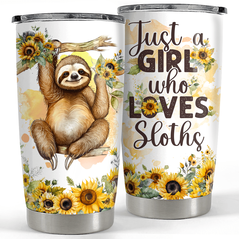 SANDJEST Sloth Tumbler 20oz Girl Loves Sloths Stainless Steel Insulated ...