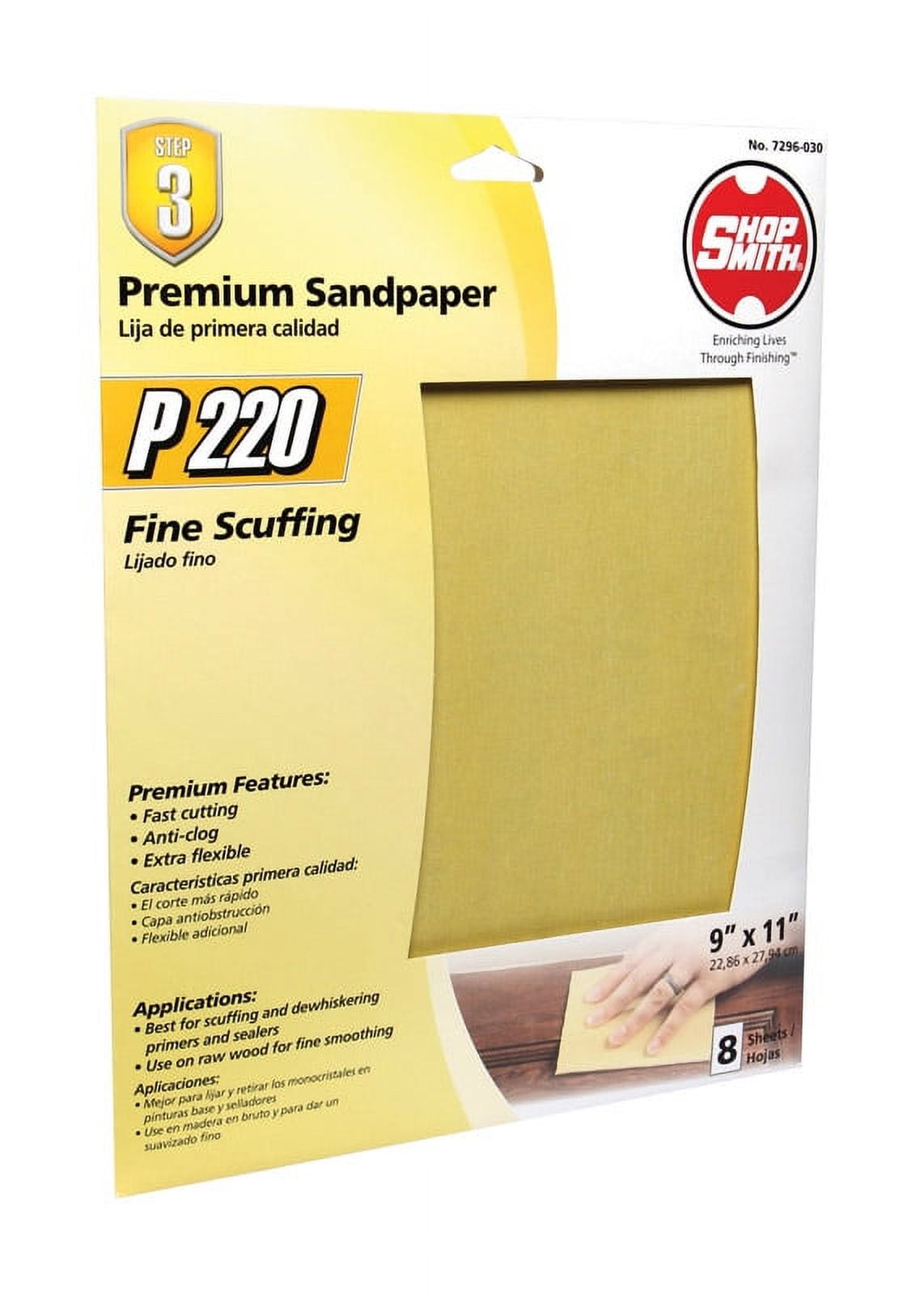 Shopsmith 11 in. L x 9 in. W 220 Grit Fine Aluminum Oxide Sandpaper 8 ...