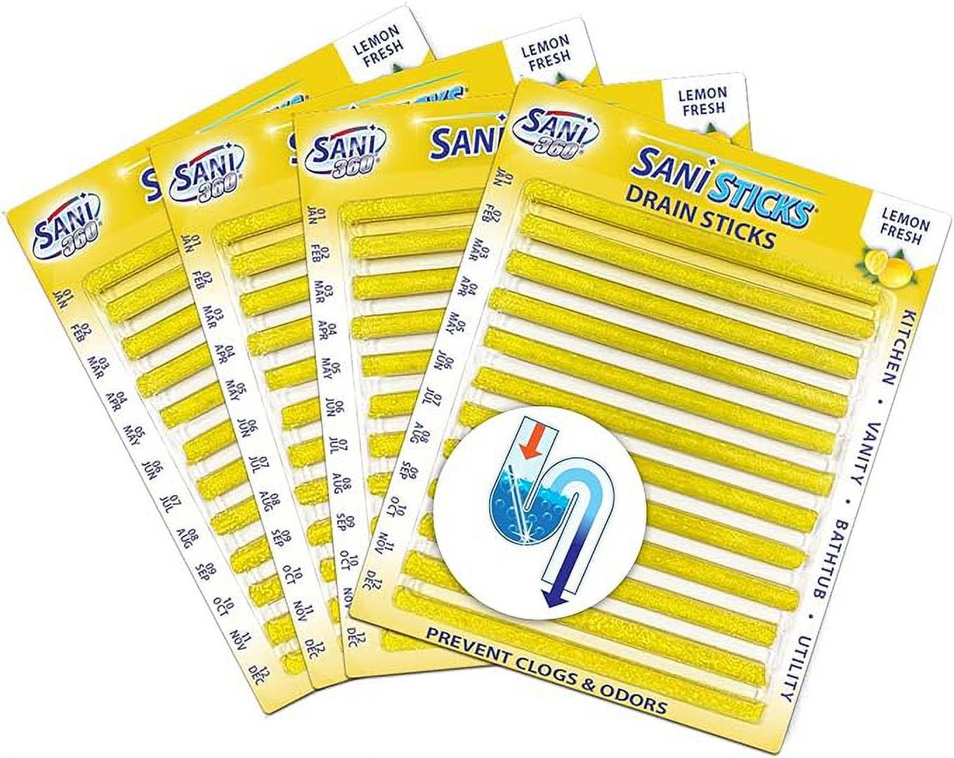 SANI 360° Sani Sticks Drain Cleaner and Deodorizer, Enzyme Pipe Cleaners, Eliminate Odors ...