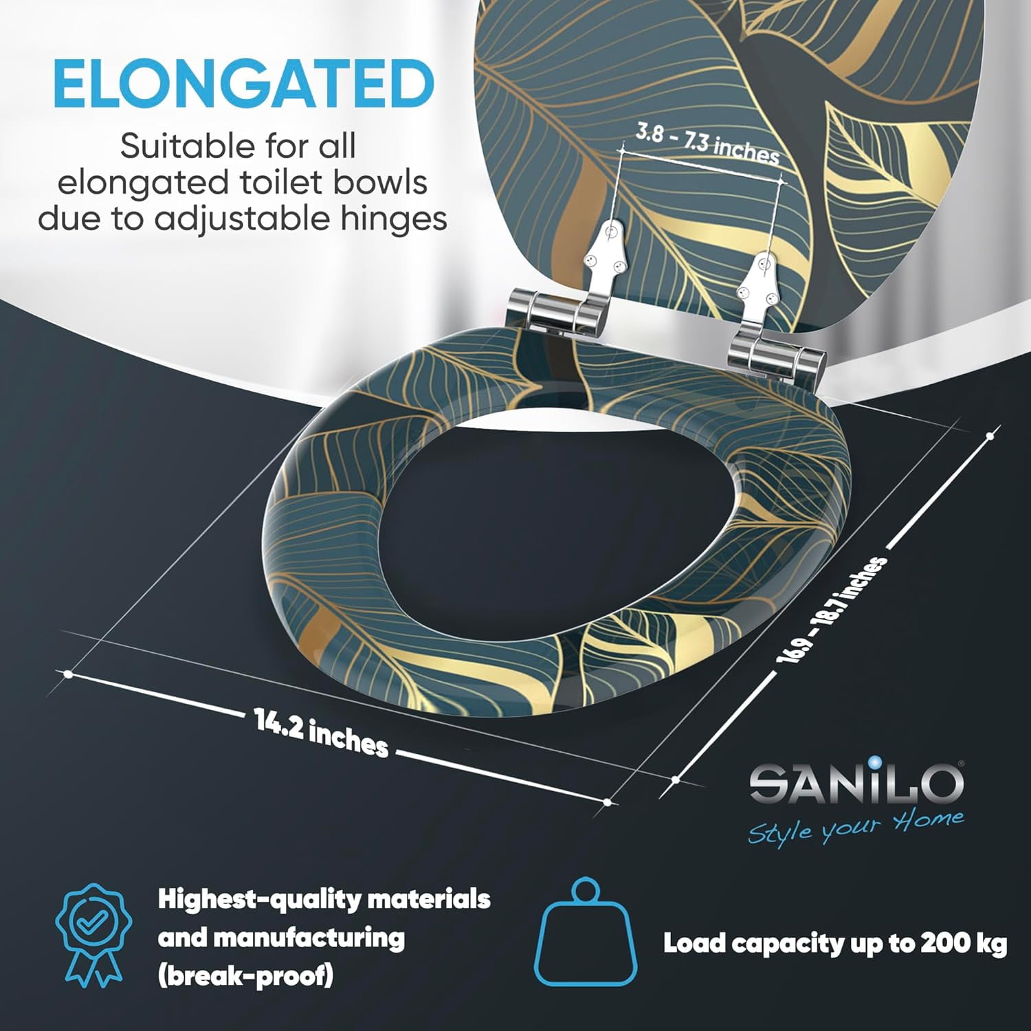 SANILO Wooden Toilet Seat with Soft Close [ELONGATED] - Decorative ...