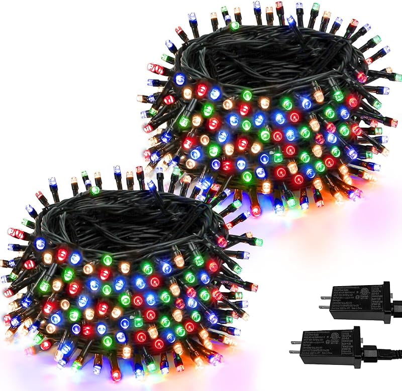 SANJICHA 2-Pack 66FT 200 LED Christmas Lights, Extendable Christmas ...