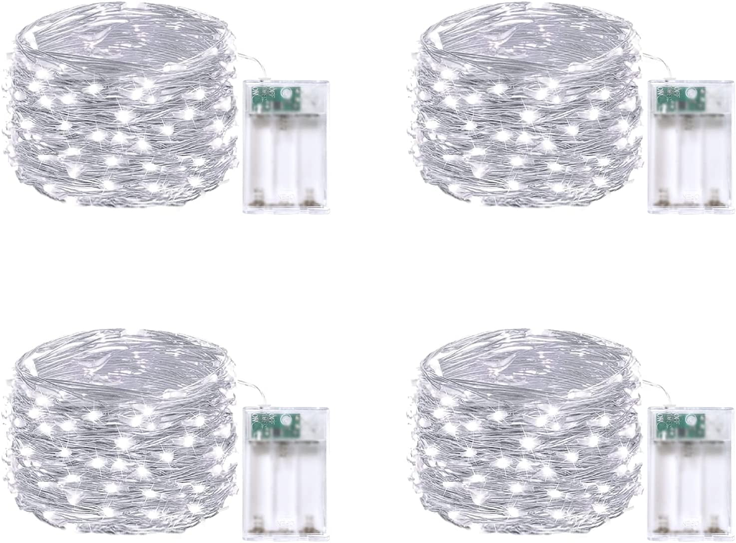 SANJICHA 4 Pack Fairy Lights Battery Operated 16FT 50 LED Copper Wire String Lights with Timer ...