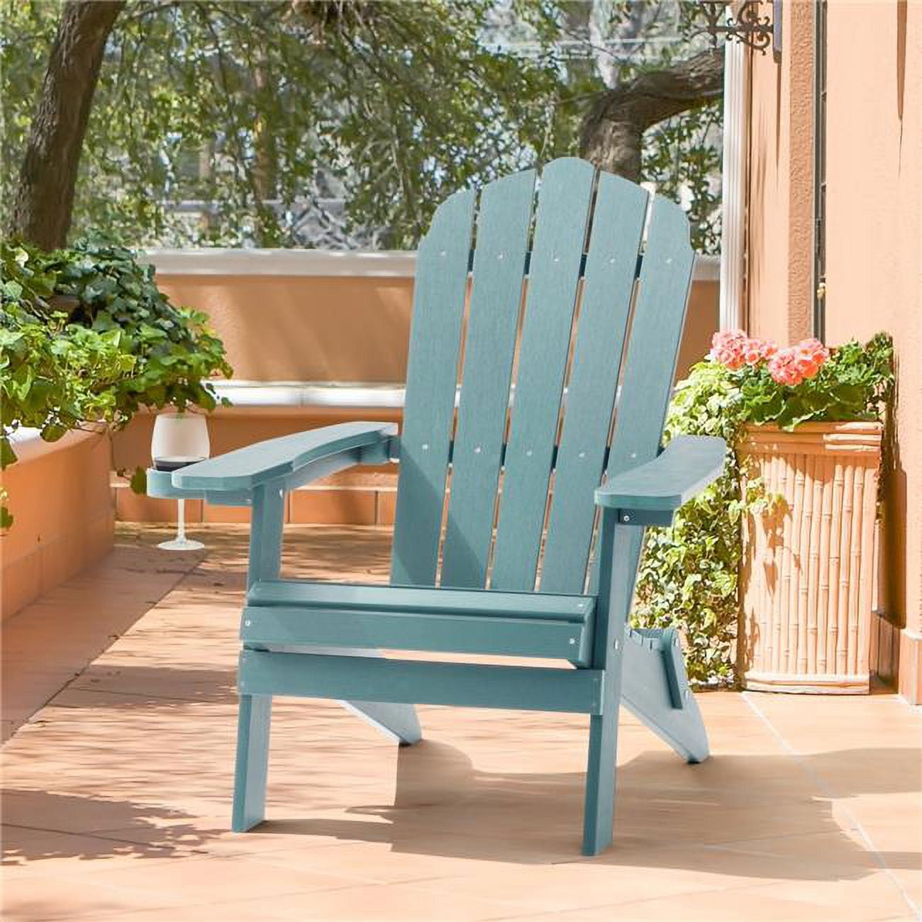 SANLUCE UN-QW-105-LB Lake Blue Outdoor Plastic Folding Adirondack Chair ...