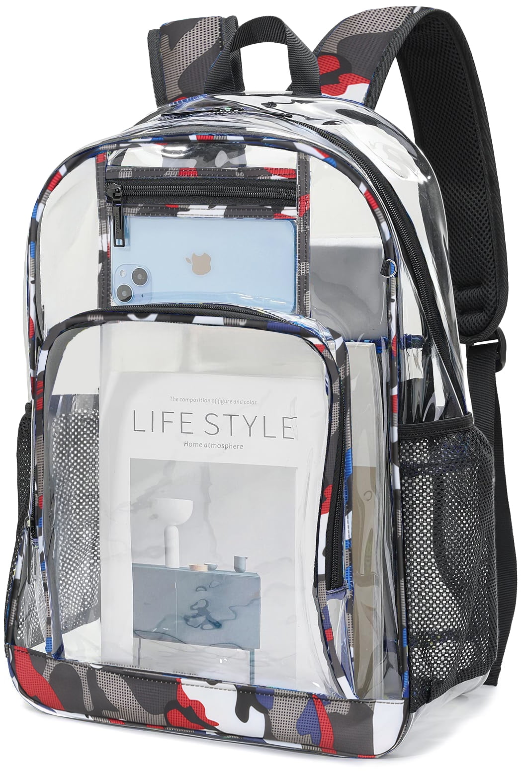 SANMADROLA Clear Backpack Heavy Duty Clear Book Bag Large See Through ...