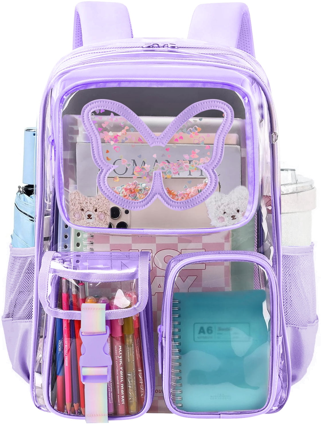 SANMADROLA Clear Backpack Heavy Duty Transparent Bookbag Teen Girlish ...