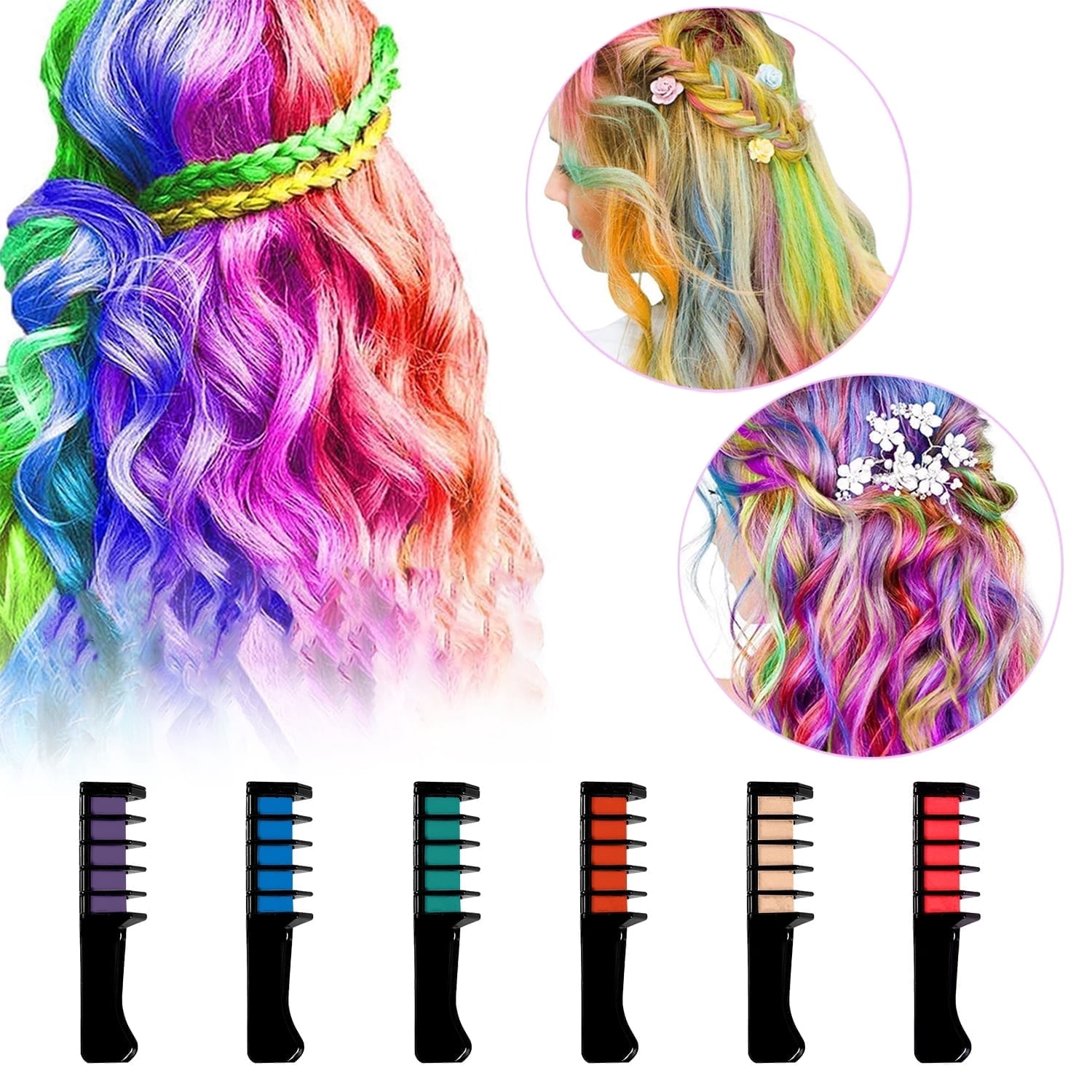 SANMADROLA Hair Chalk Comb, Temporary Bright Hair Color Dye, Washable ...