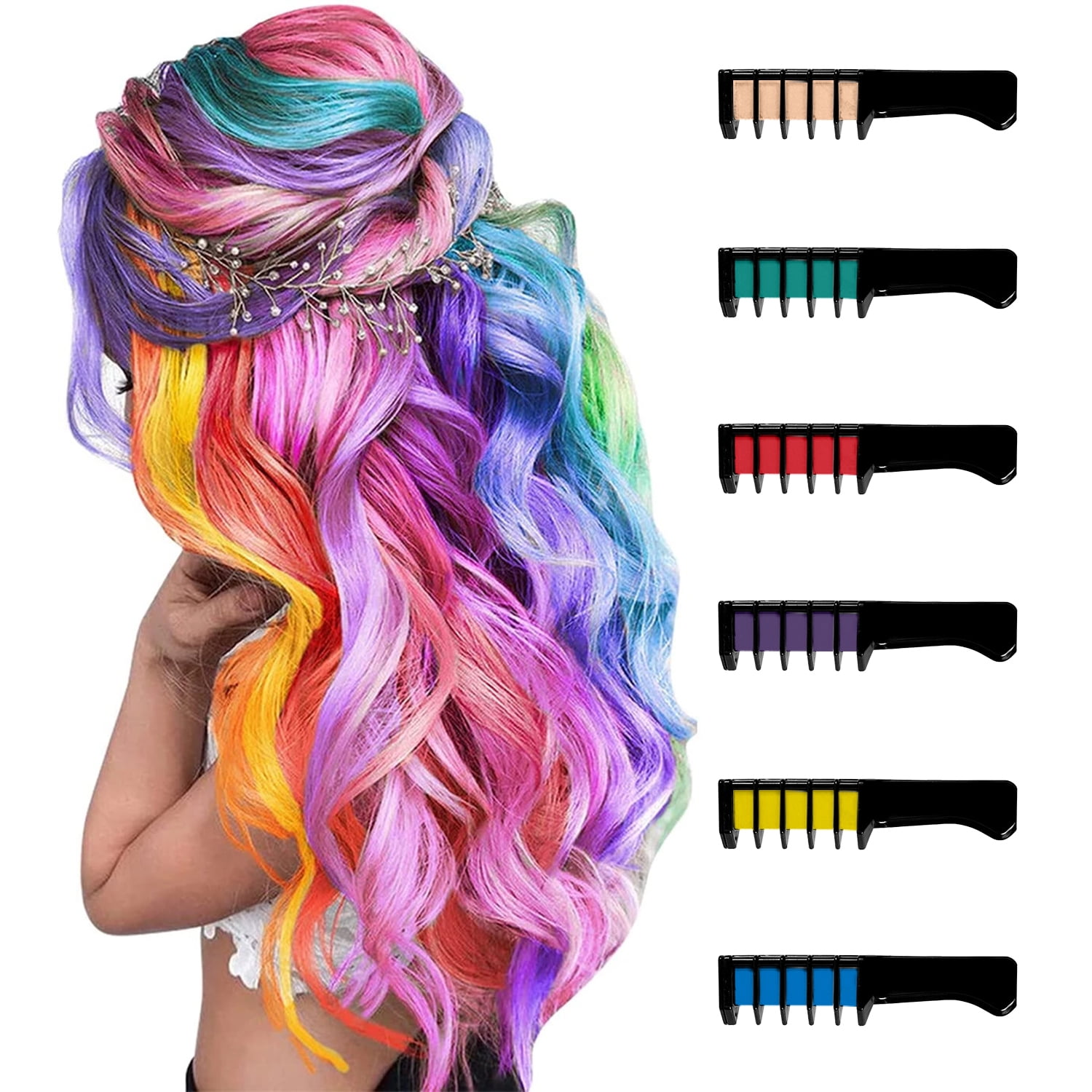 Inadays Hair Chalk Comb, Temporary Bright Hair Color Dye, Washable Kids ...