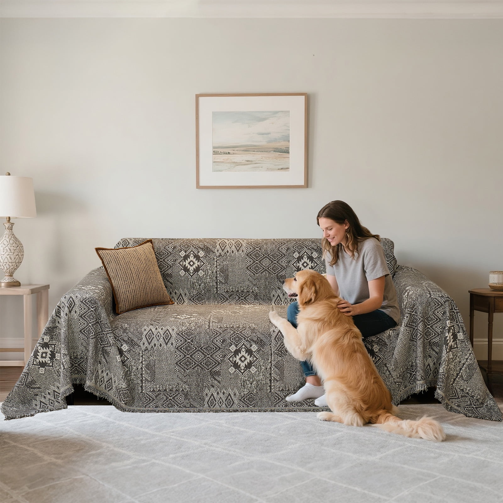 Sanmadrola Reversible Sofa Covers for 3 Cushion Couch, Geometric ...