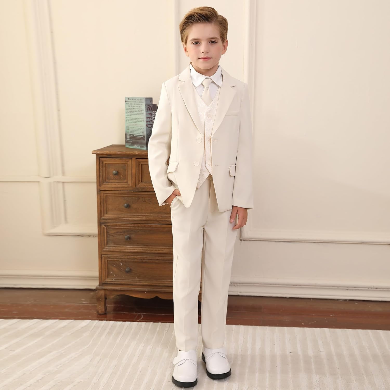 SANMIO Boys Suit 4 Piece Slim Fit Boys Suits Jacket Vest Pants Tie for ...