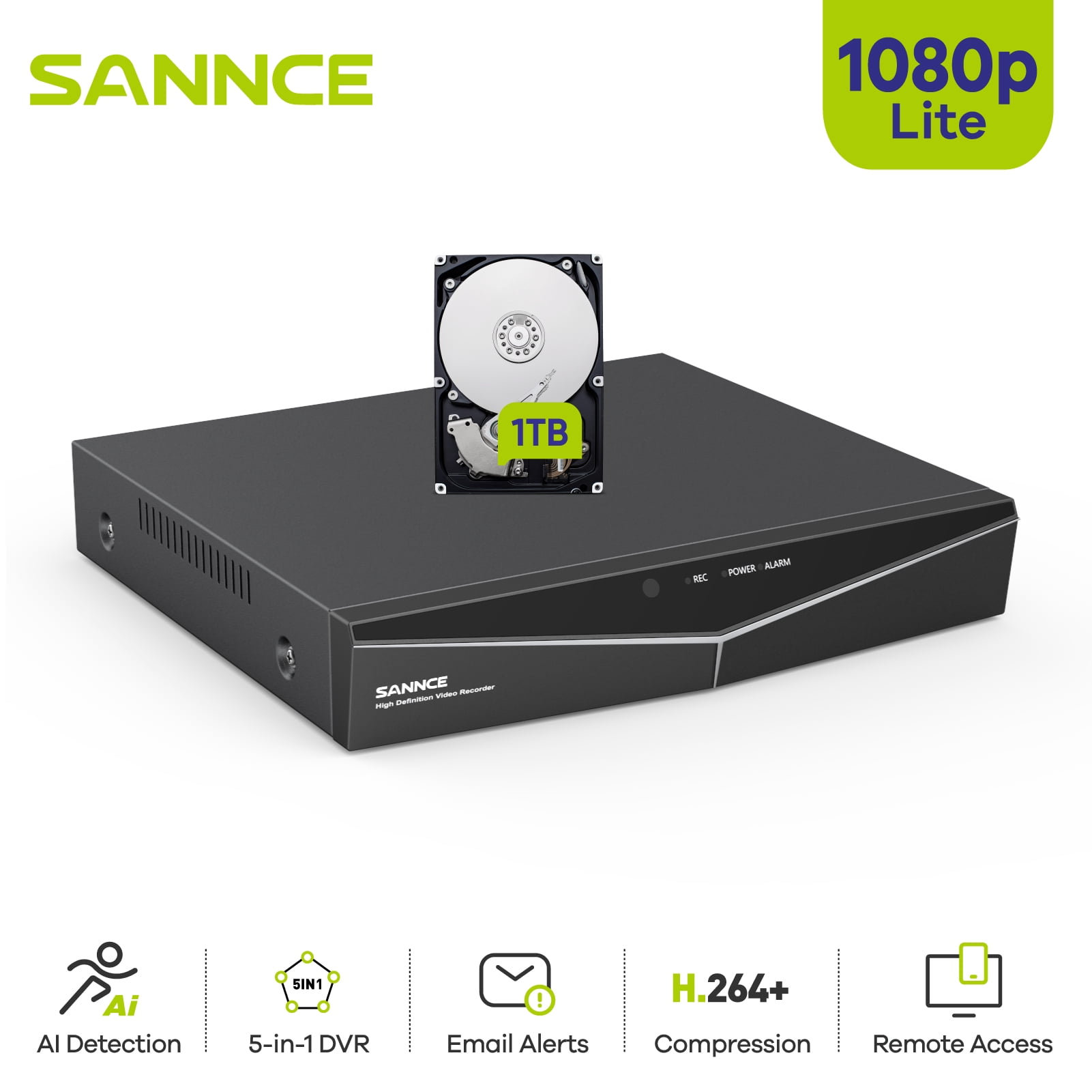 SANNCE 16 Channel Security CCTV DVR with 1TB HDD, 1080P 5-in-1 Hybrid ...