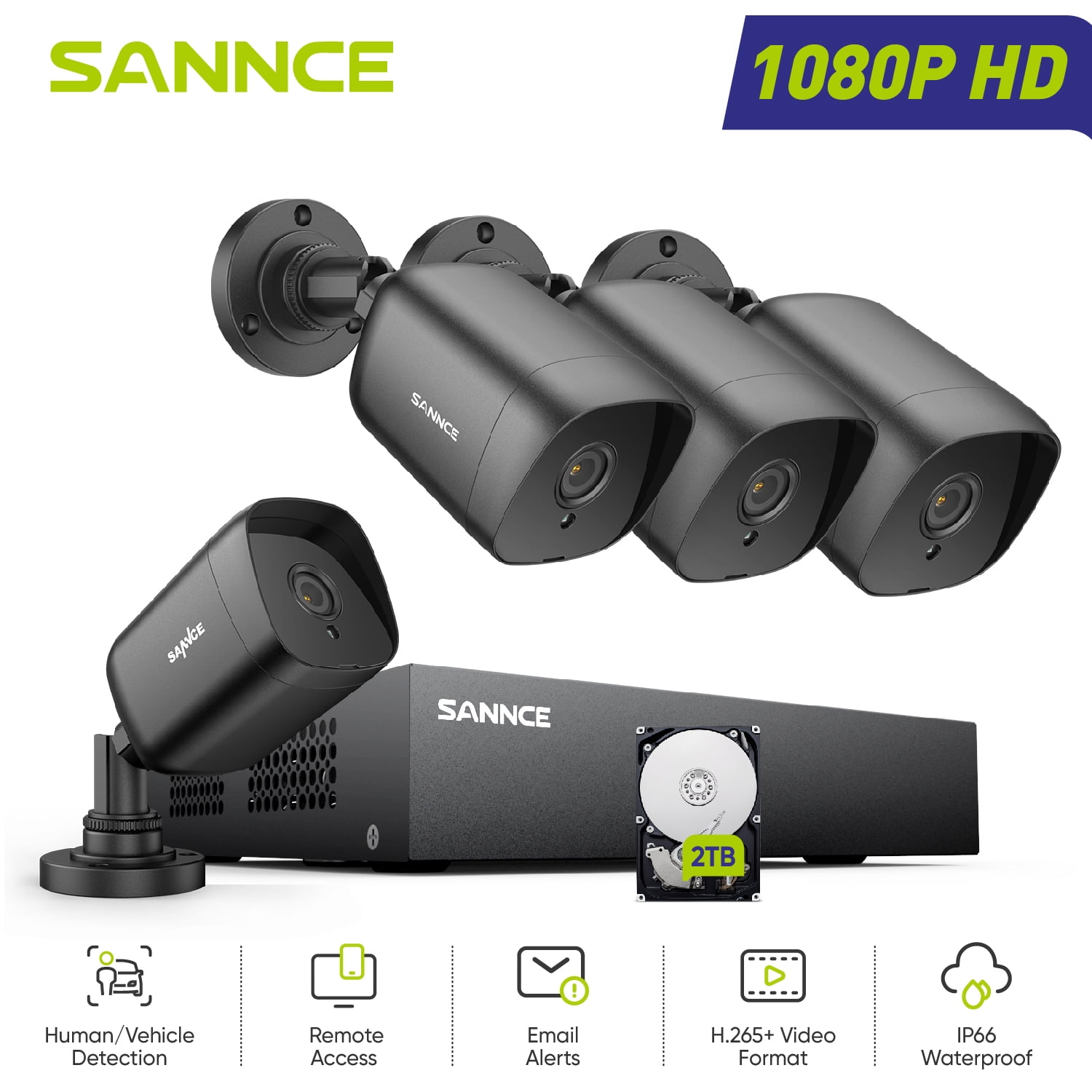 SANNCE 1080P 8CH DVR 2MP CCTV Security Camera System IR Night AI, 5-in ...
