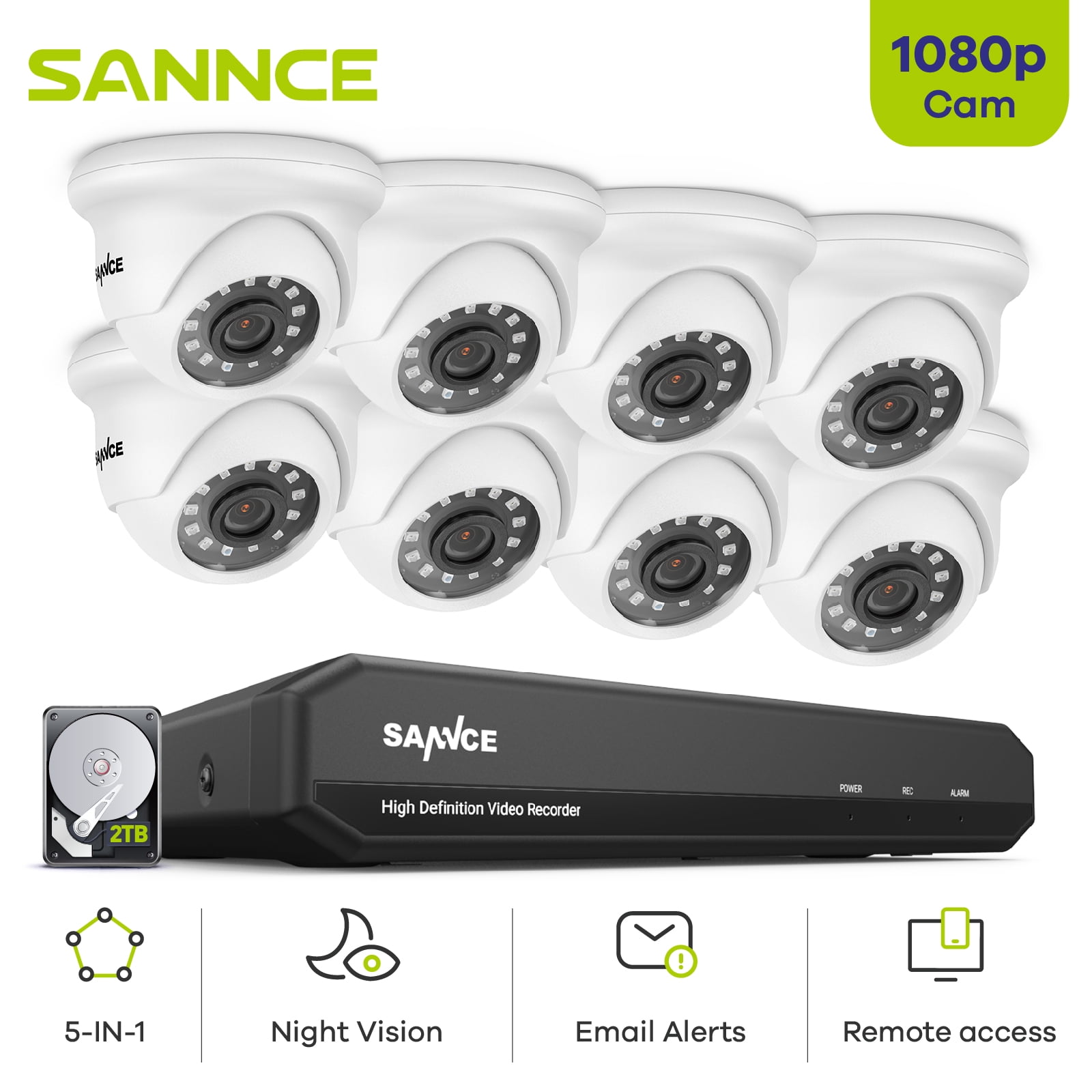 SANNCE 1080P 8CH Security Camera System, 5MP-Lite HD-TVI DVR 8Pcs ...