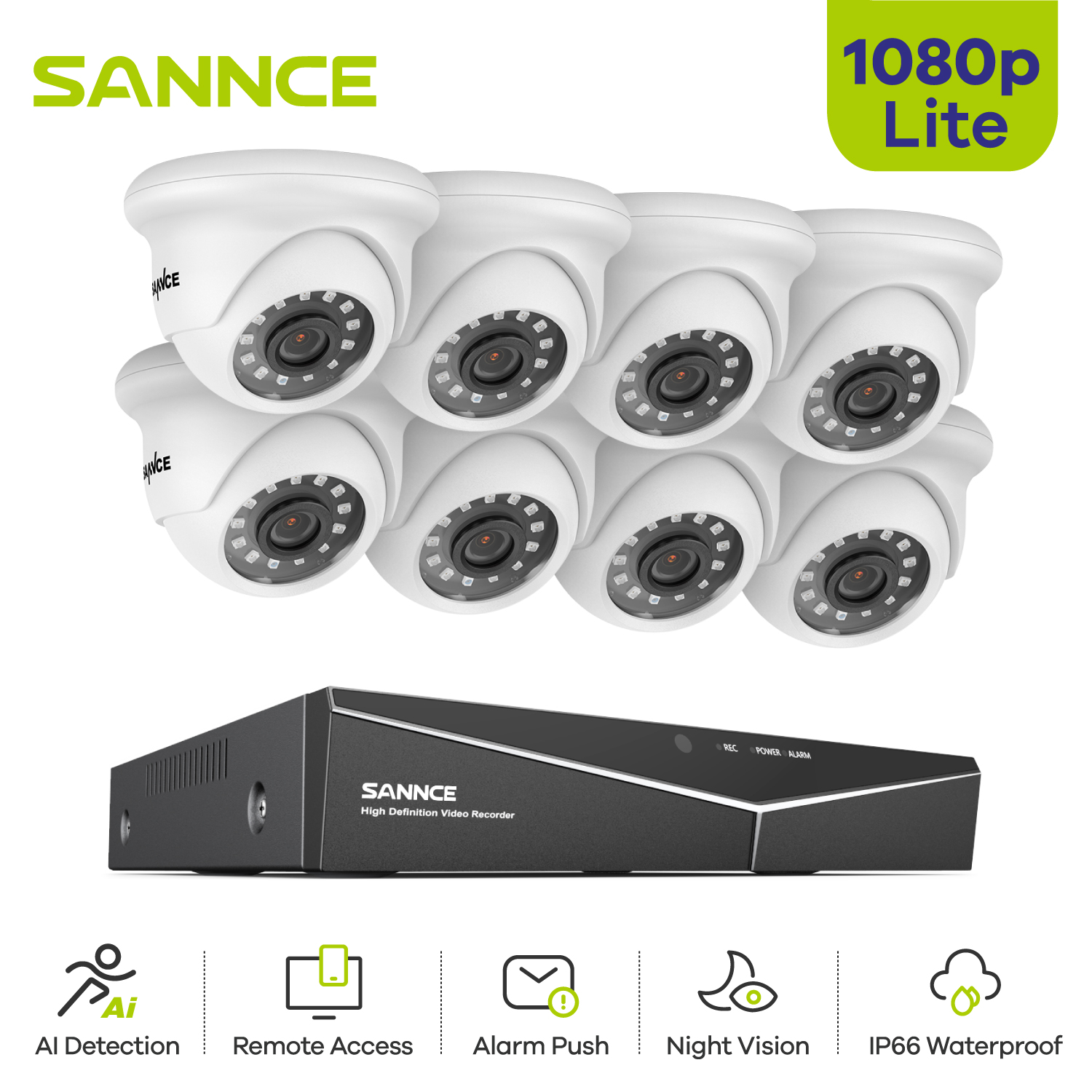 SANNCE 1080P 8CH Security Camera System, 5MP-Lite HD-TVI DVR 8Pcs ...