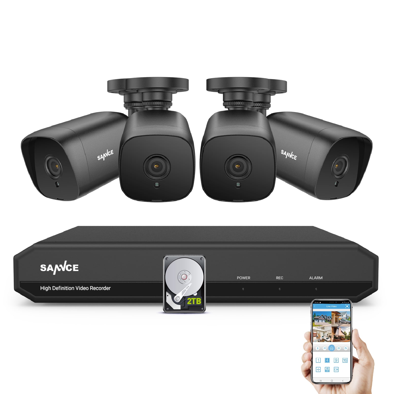 SANNCE 1080P Home Security Camera System 4 Channel CCTV DVR Recorder ...