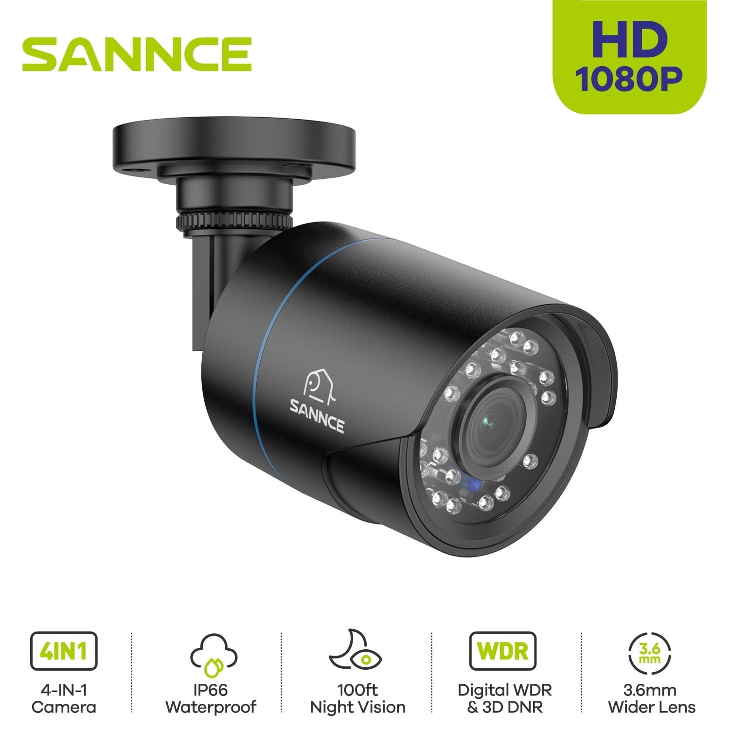 SANNCE 1080P Security Camera AHD/TVI/CVI/CVBS 4-in-1 CCTV Camera IP66 ...