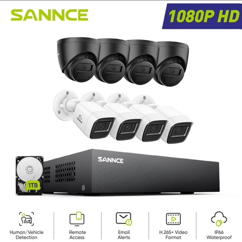 SANNCE 1080P Wired Security Camera System, 8CH CCTV 5-in-1DVR with 1TB ...