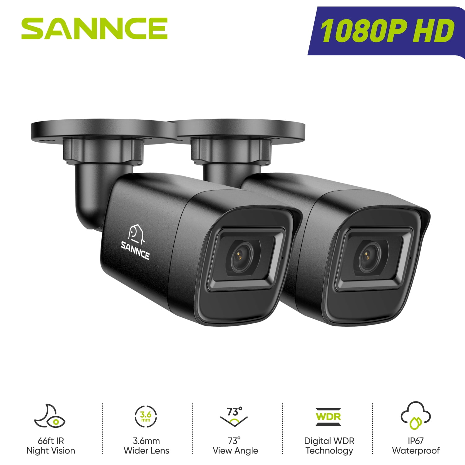 SANNCE 1080p 2PCS Wired Home Outdoor Indoor Security Camera with EXIR ...