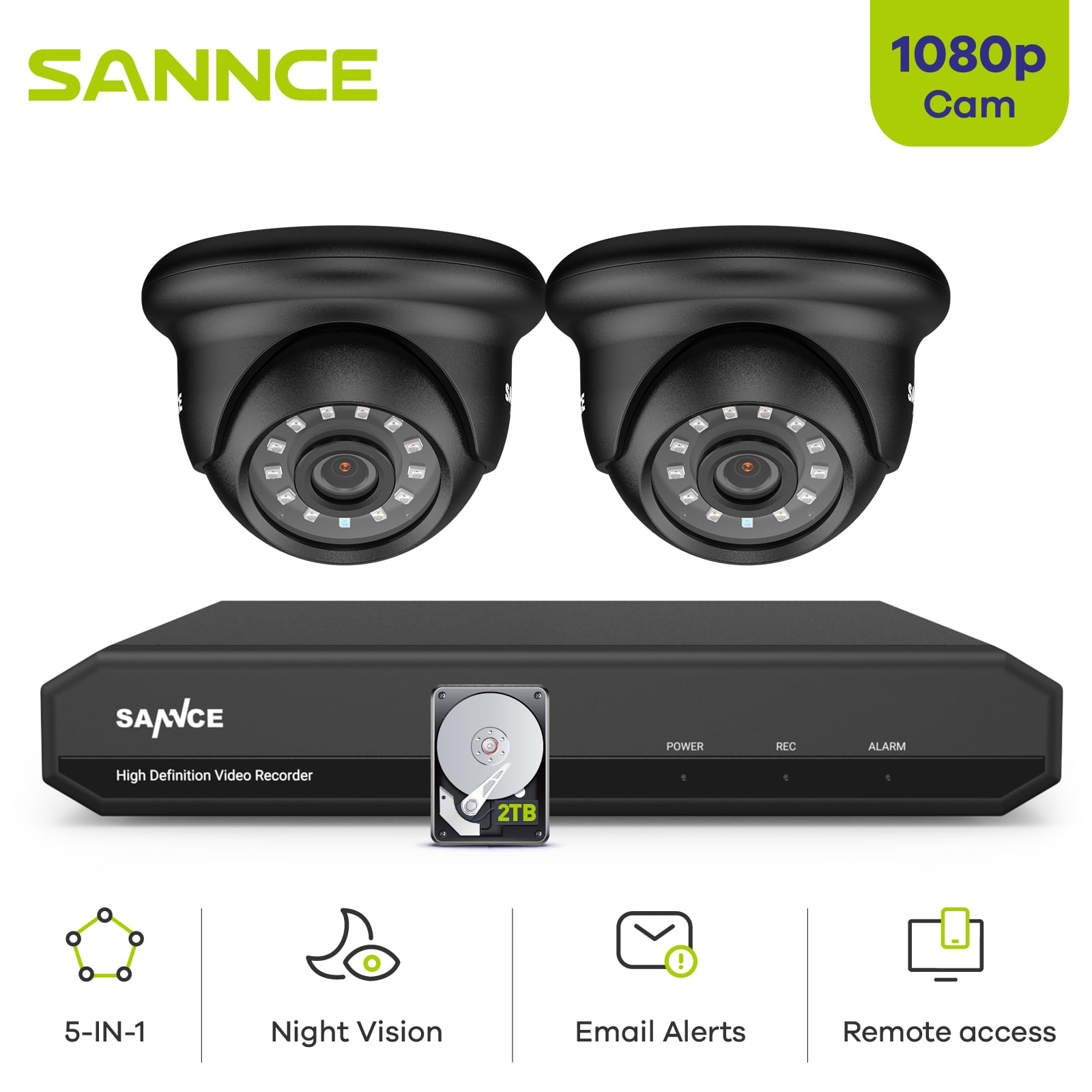 SANNCE 4CH 1080P Home Security Camera System, 5MP-Lite HD-TVI DVR 2Pcs ...
