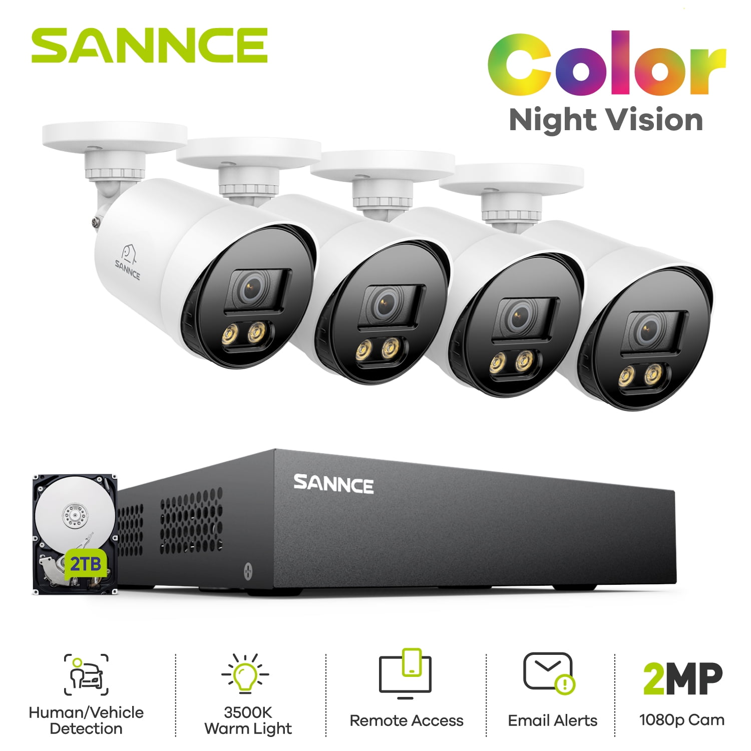 SANNCE CCTV Security Camera System 1080P Colour Night Vision, 8CH 5-IN ...
