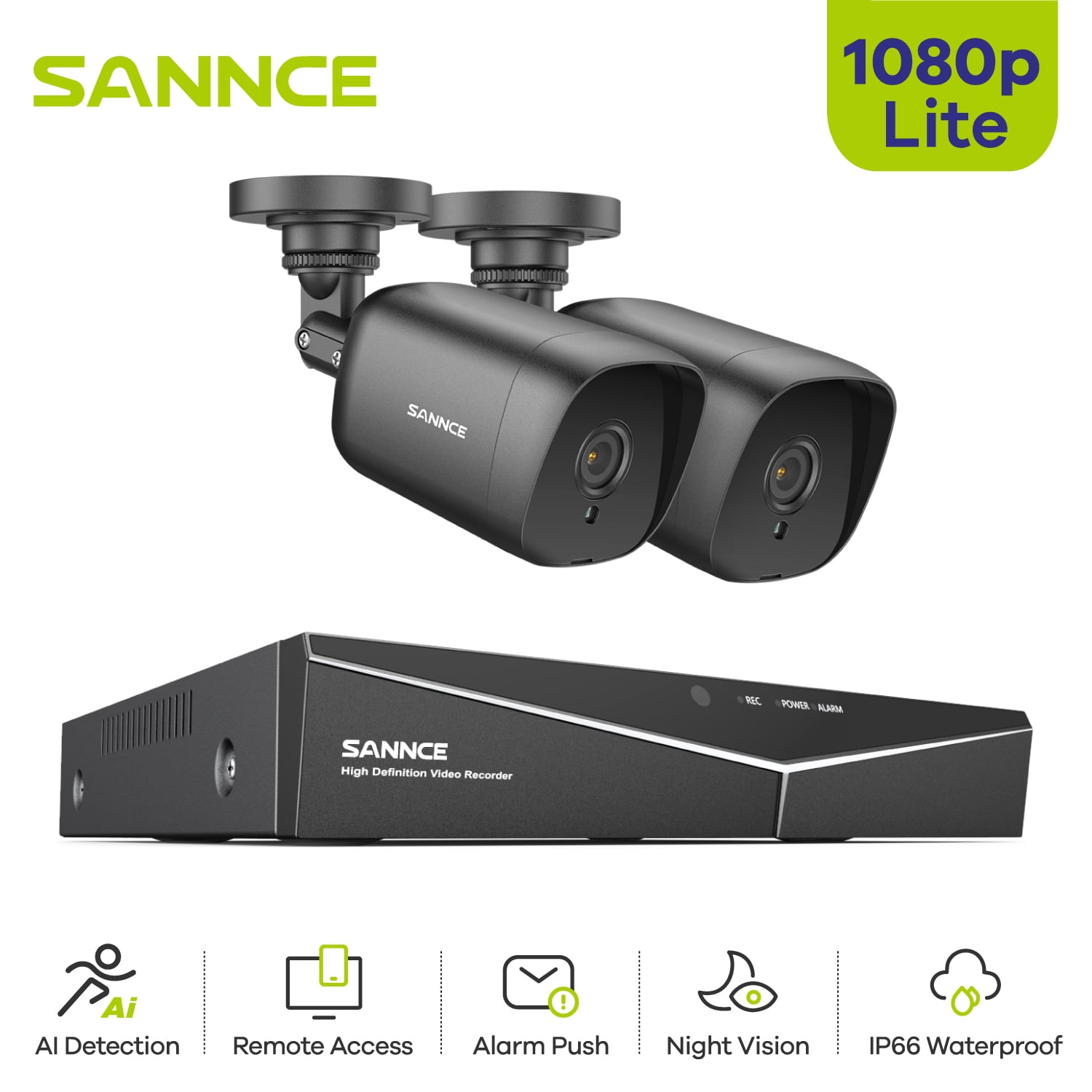 SANNCE 1080P 4CH Wired CCTV Security Camera System, 5 in 1 DVR Hybrid ...