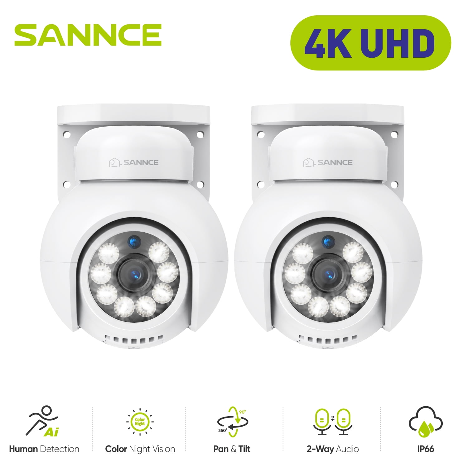 SANNCE 4K 8MP 2PCS UHD PoE Security Outdoor PT IP Camera - Pan & Tilt ...