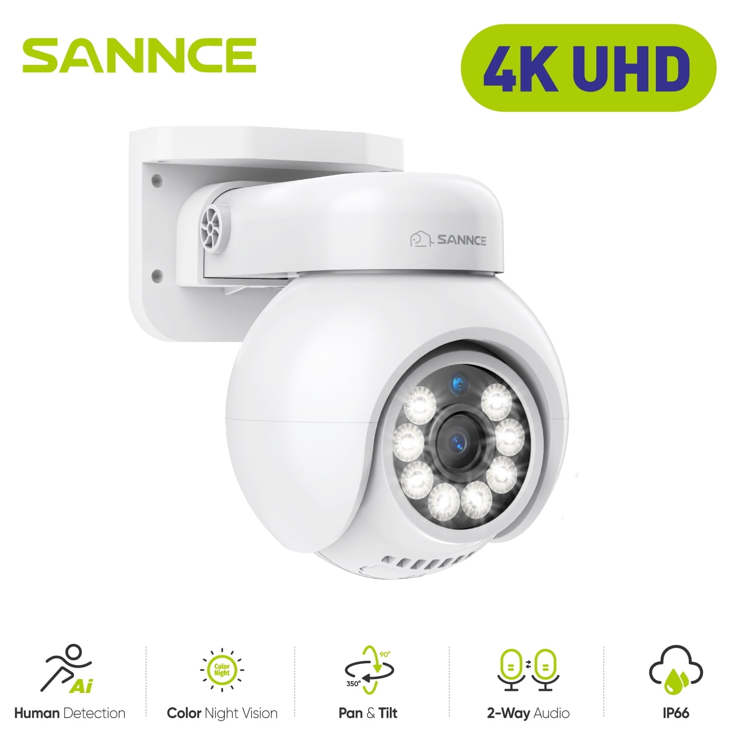 SANNCE 4K 8MP UHD PoE Security Outdoor PT IP Camera - Pan & Tilt, Smart ...