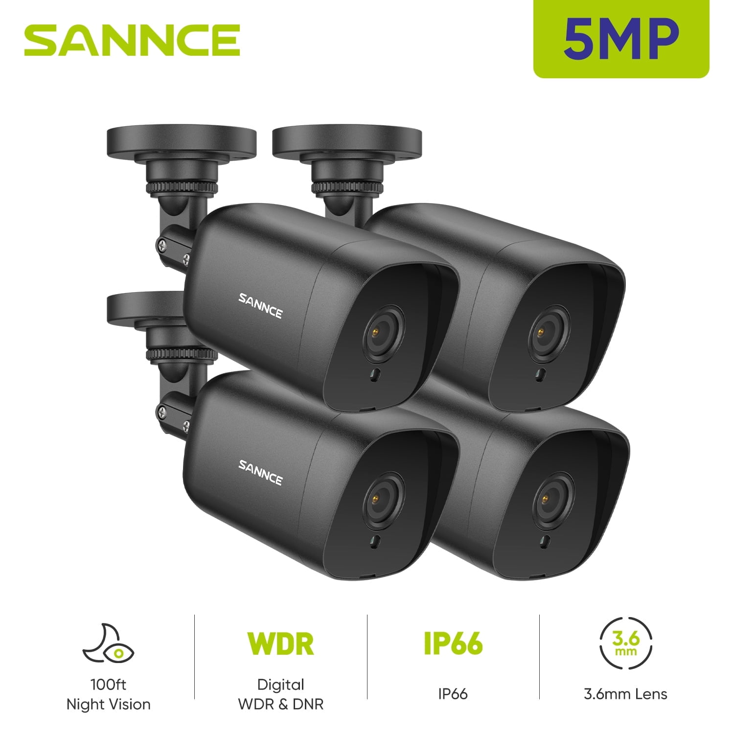 SANNCE 4PCS HD 5MP Security Camera Audio Recording CCTV Outdoor EXIR ...