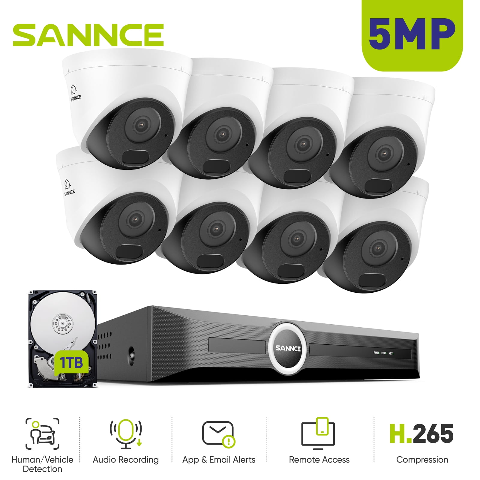 SANNCE 6MP PoE Security Camera System,8CH 6MP Surveillance NVR with 8PCS 5MP HD Weatherproof ...