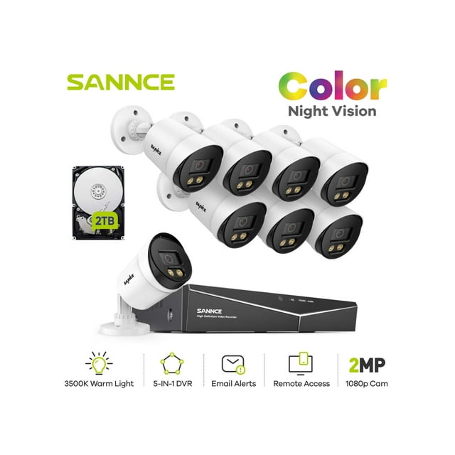 SANNCE 5MP-N 8CH HD DVR Home Security Camera System 8Pcs 2MP Warm Light ...