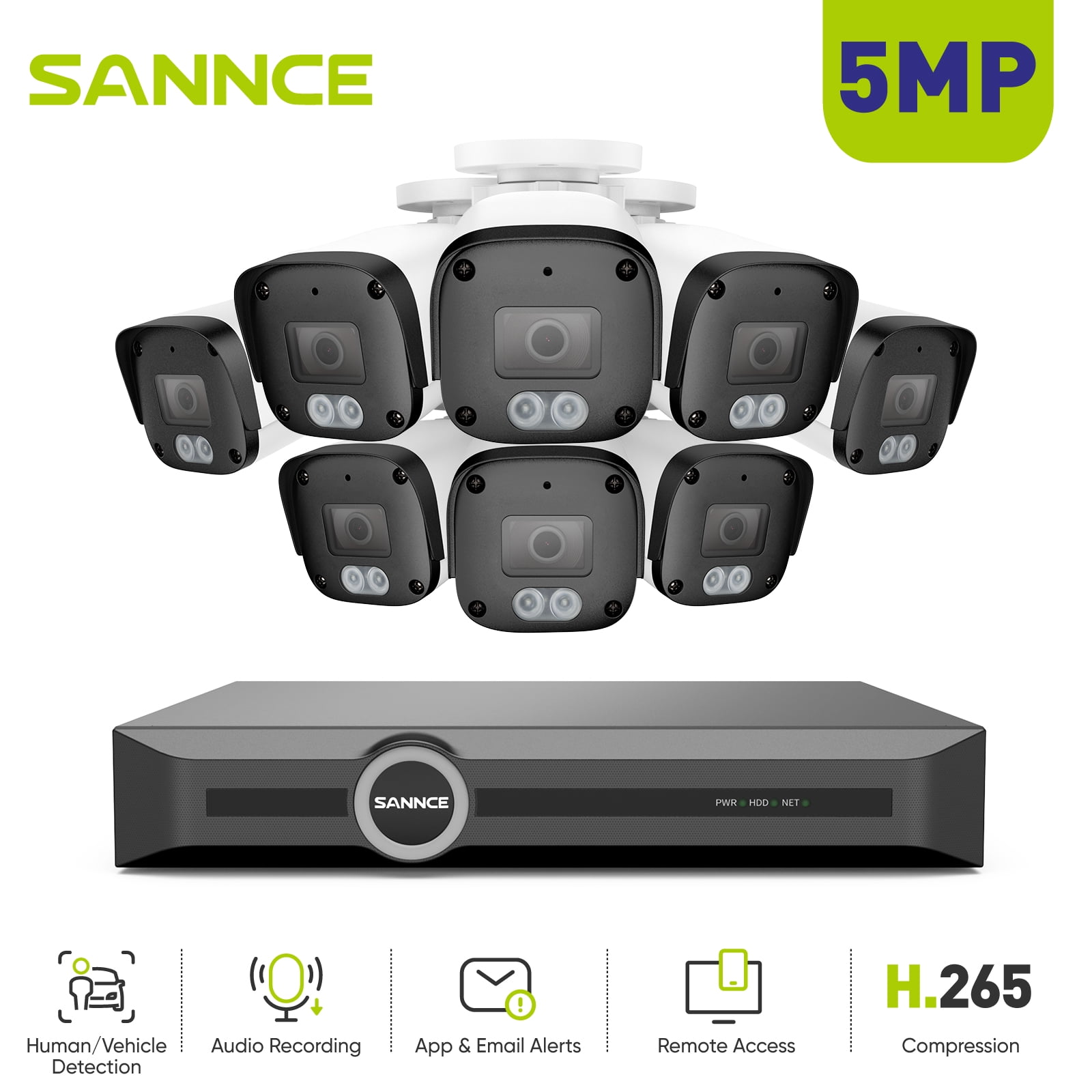 SANNCE 5MP PoE Security System, 8CH Surveillance NVR with 8PCS 5MP HD ...