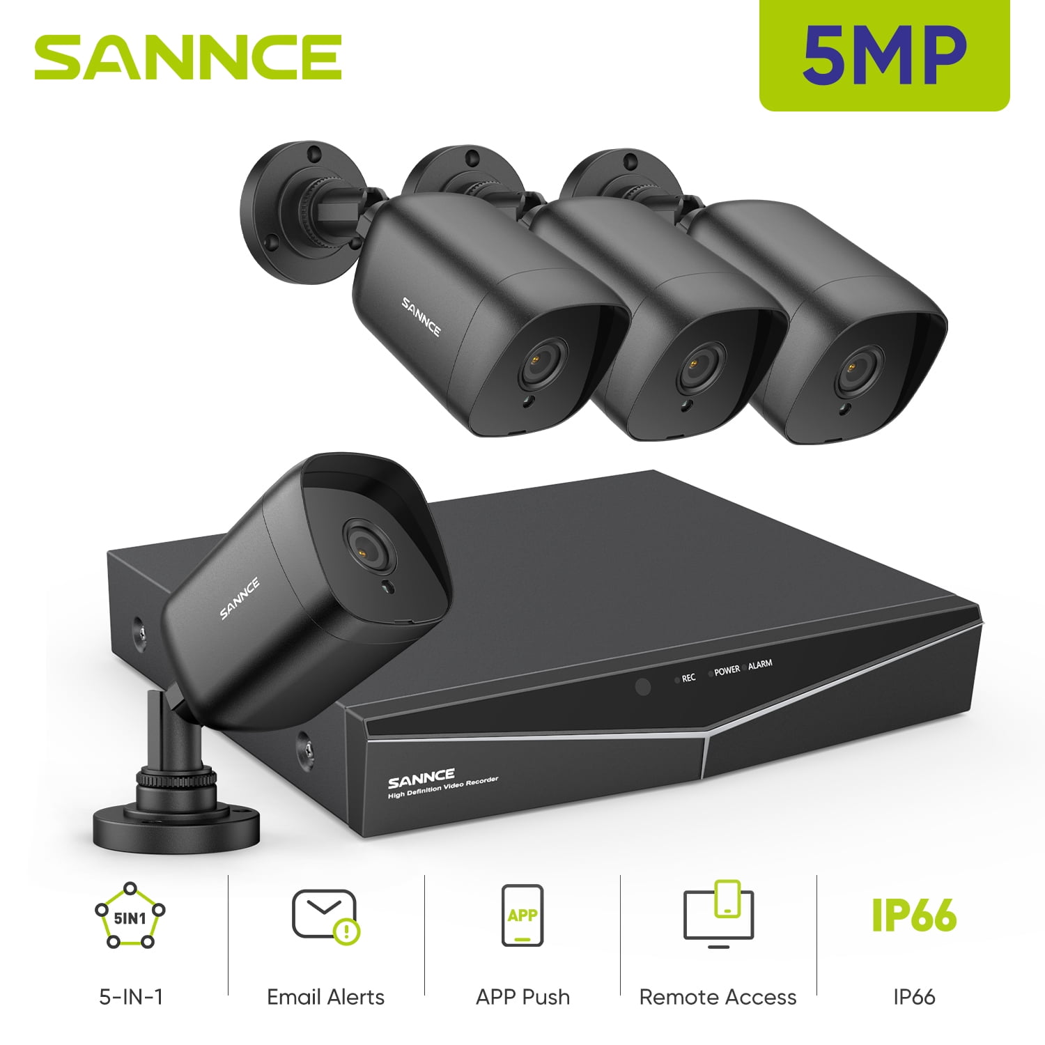 SANNCE Security Camera System 5MP 8CH Surveillance DVR with 100ft Night ...
