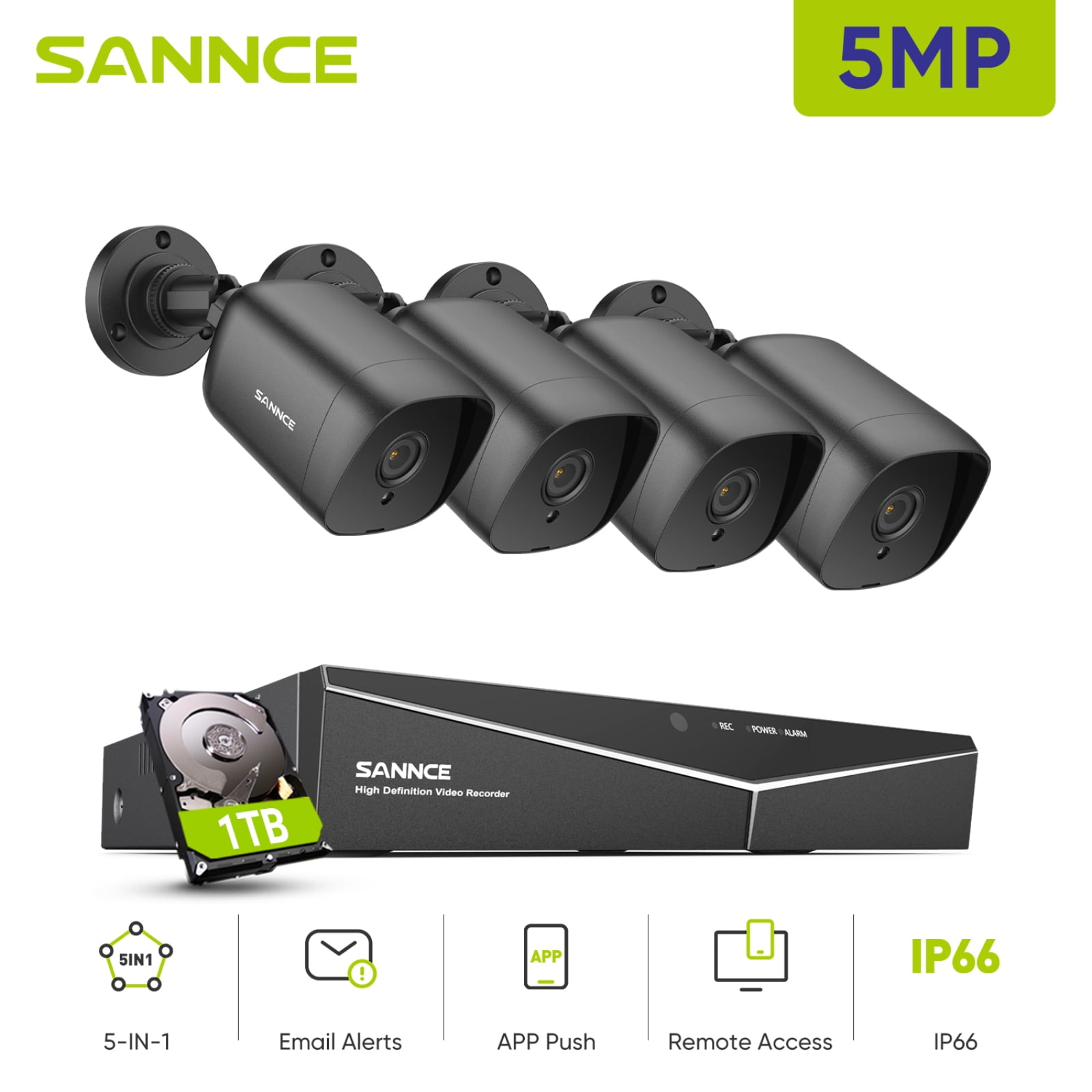 SANNCE 5in1 8CH DVR HD 5MP Security Camera System Outdoor Motion ...