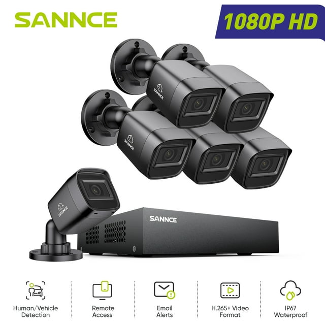 SANNCE 1080P 8CH 5-in-1 DVR Security System, 2MP Weatherproof Camera ...