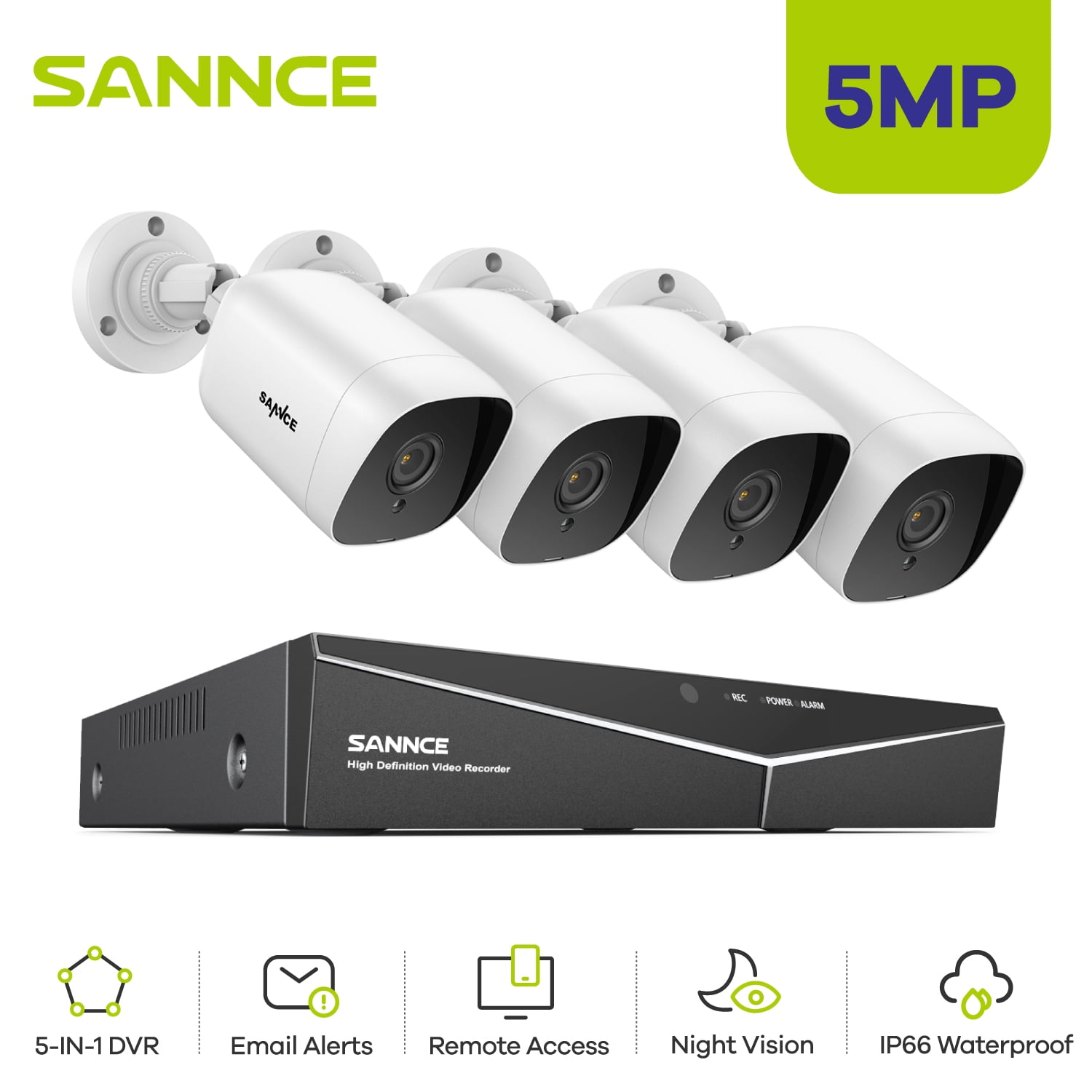 SANNCE 8CH 5MP-N HD DVR Home Security Camera System 4pcs 5MP AI Human ...