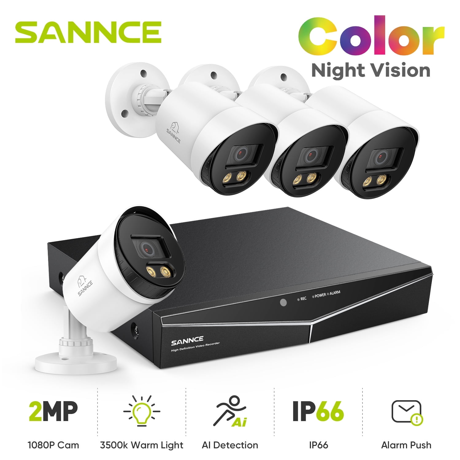 SANNCE CCTV Security Camera System 1080P 100ft Full Colour Night Vision ...