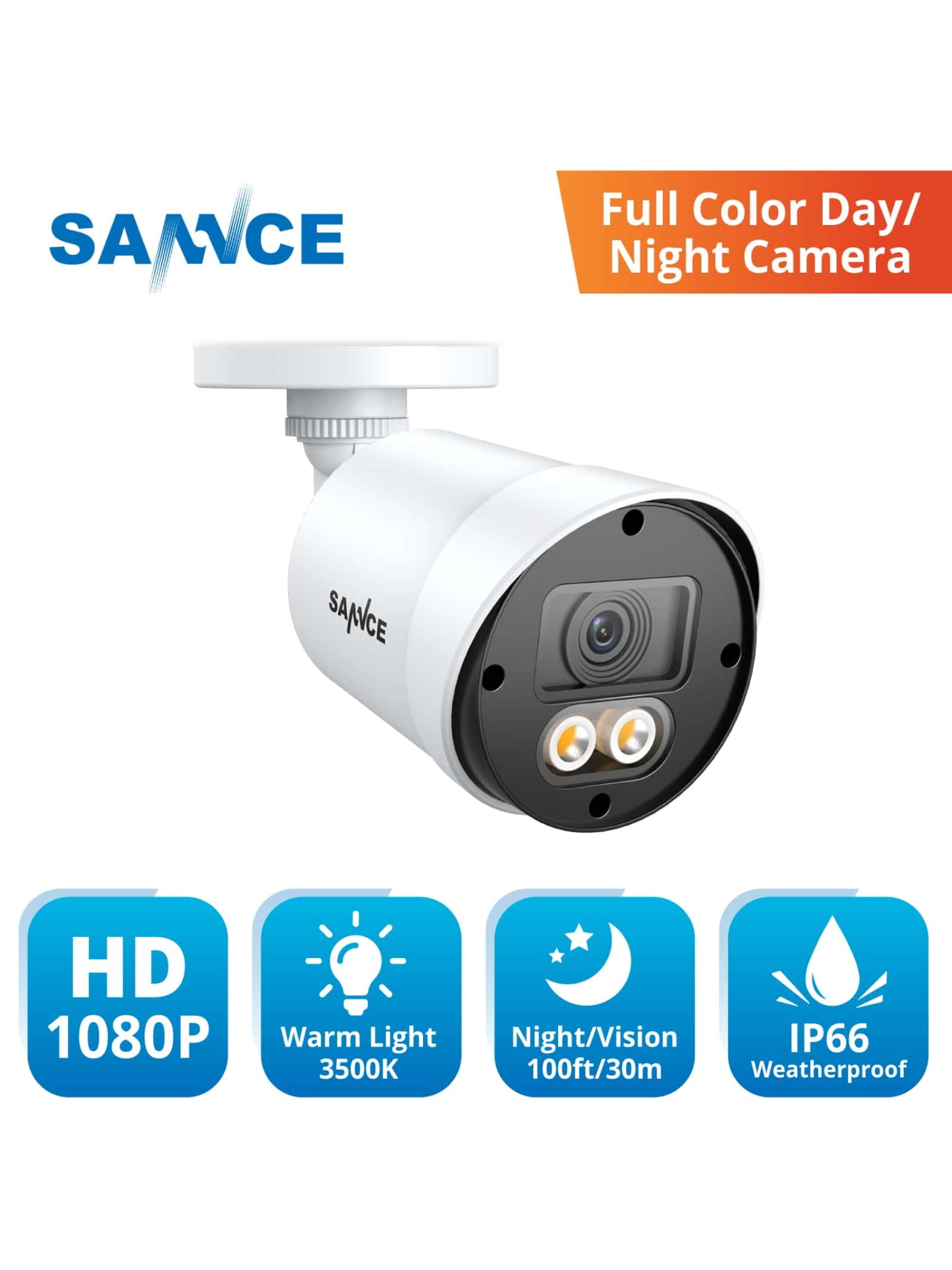 SANNCE 1080p 100ft Full Color Night Vision Bullet Camera with 2 Warm ...