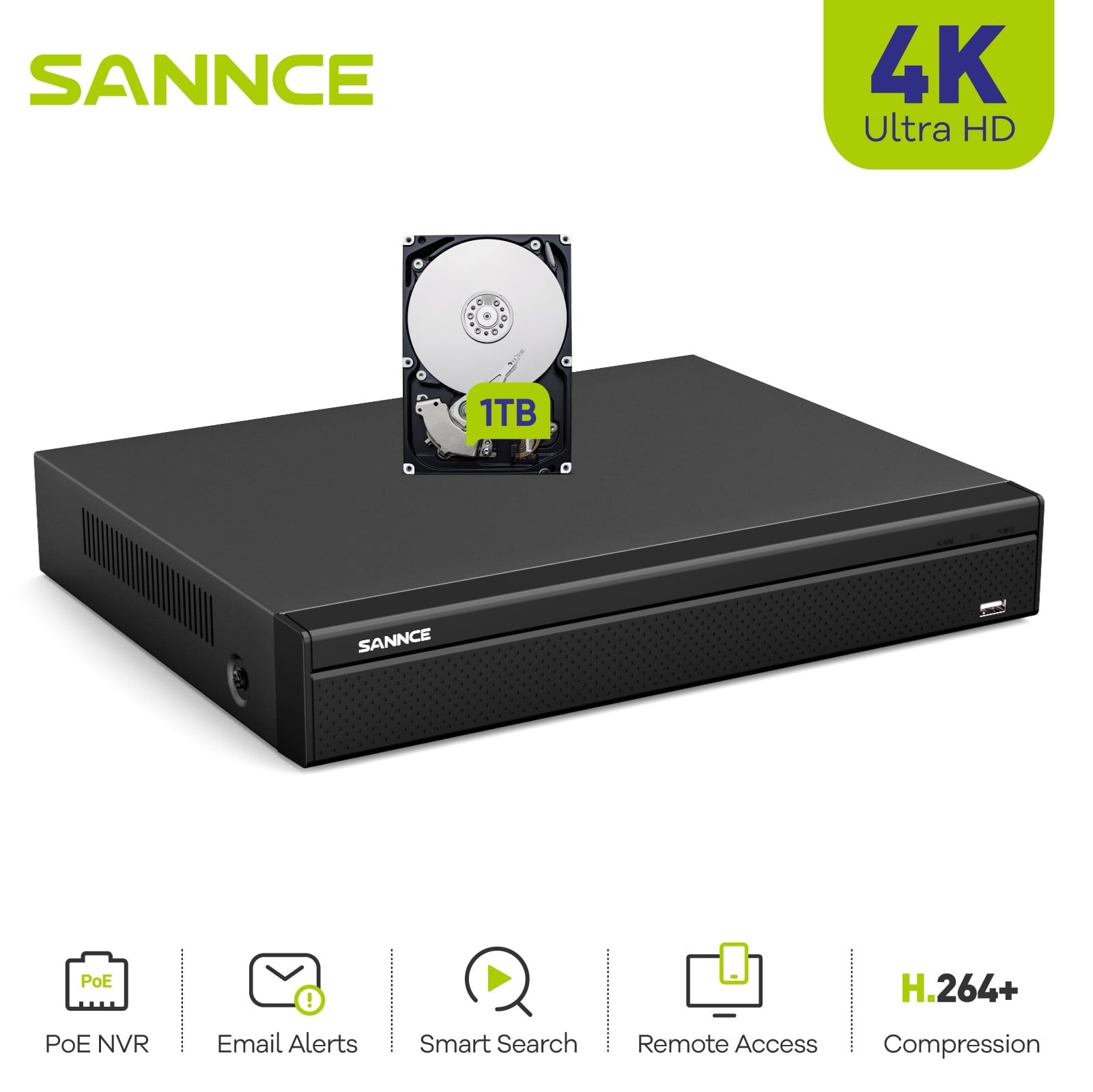 SANNCE 4K 16CH PoE NVR H.265+ DVR, 8MP CCTV Security System, Human/Face ...