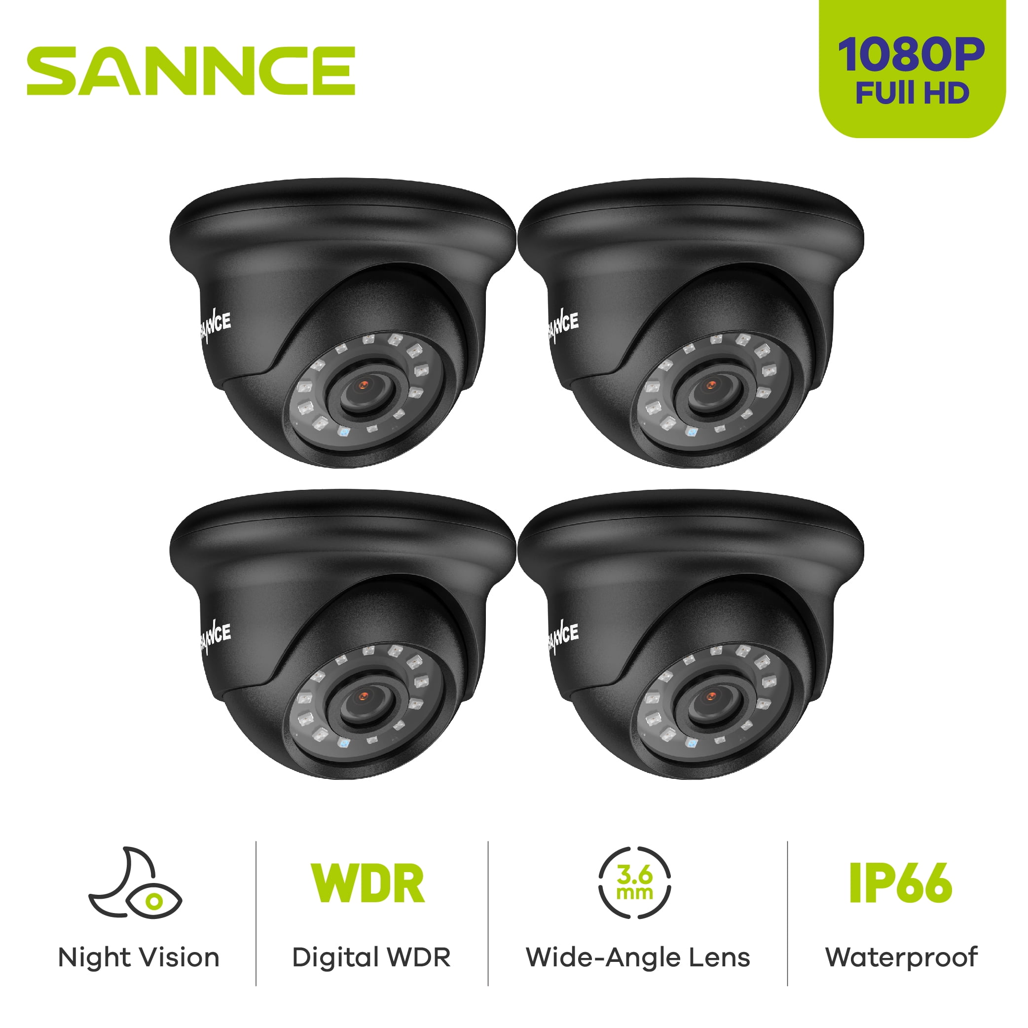 SANNCE Full HD 1080P CCTV Security Turret Cameras 2.0MP Outdoor Home ...