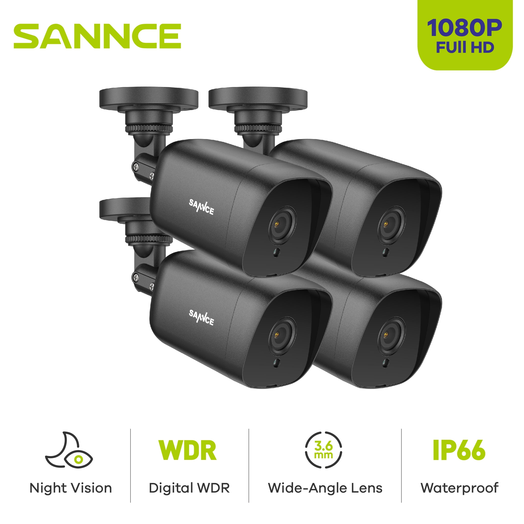 SANNCE HD 1080P Wired Security Cameras, 4pcs 2.0MP, Outdoor Home ...