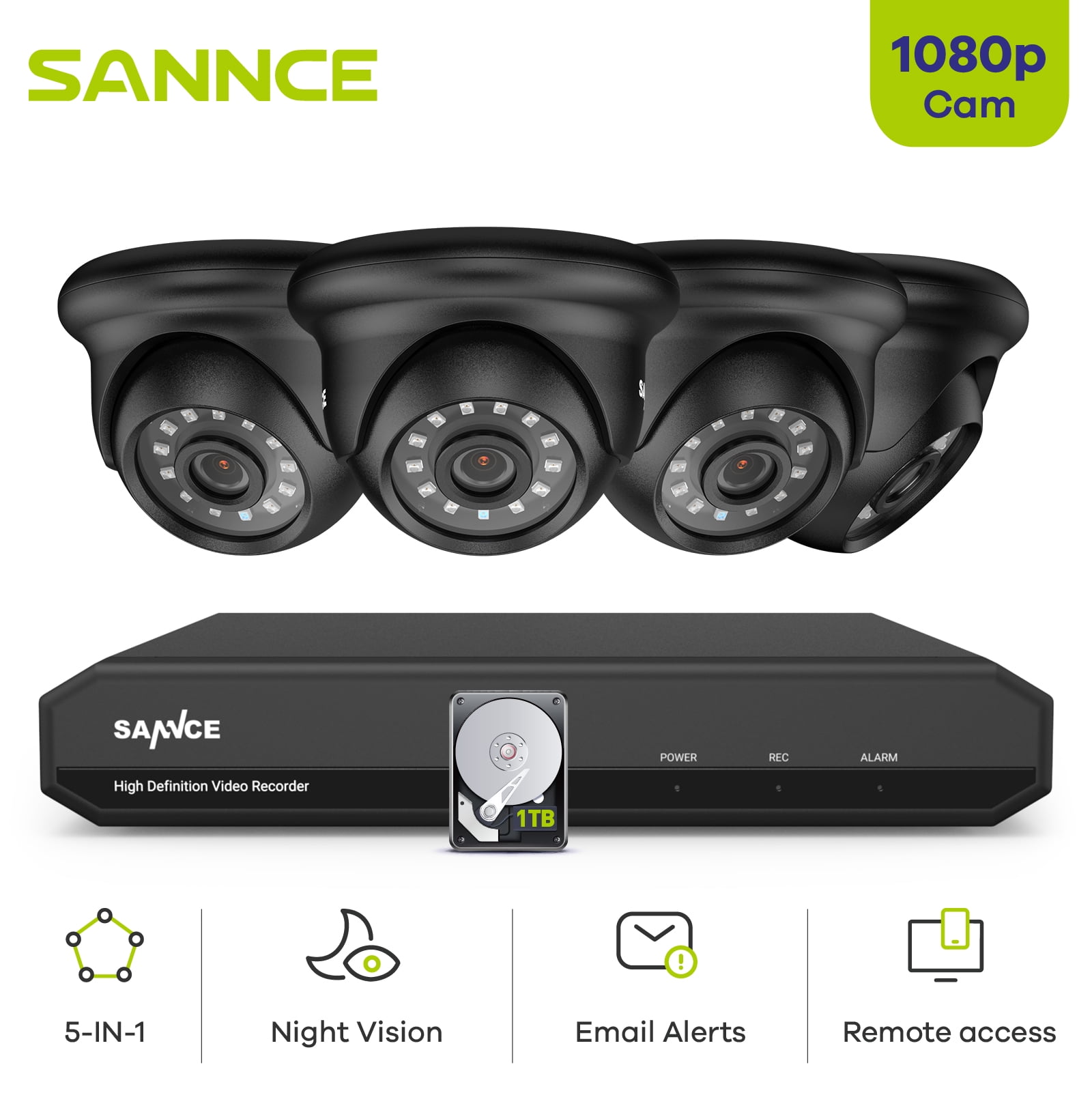 SANNCE Home Security Camera System, 4 Pcs 1080P Security Camera Kit 4CH ...