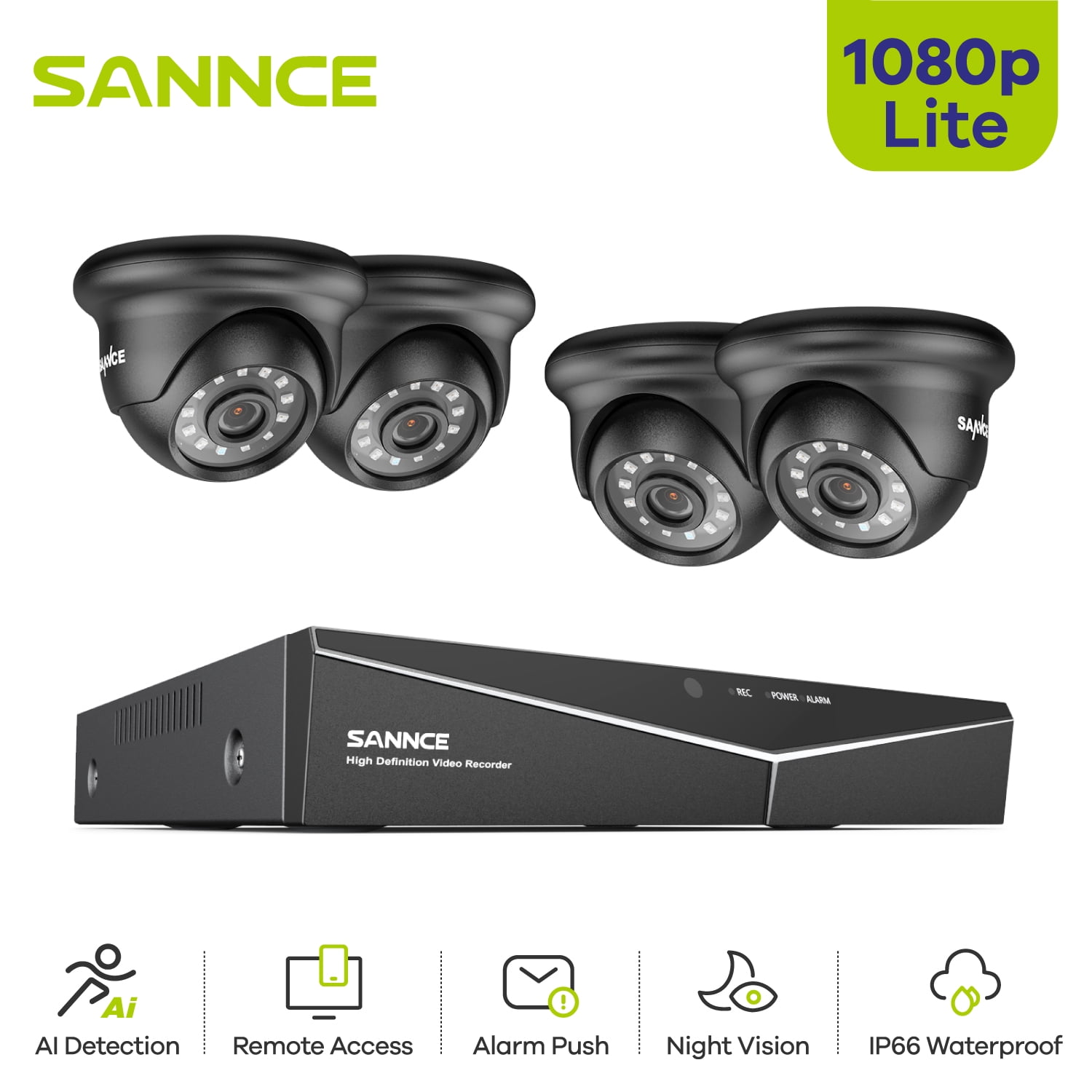 SANNCE 1080P 4CH Home Security System, 4 Pcs Kit with 5IN1DVR ...