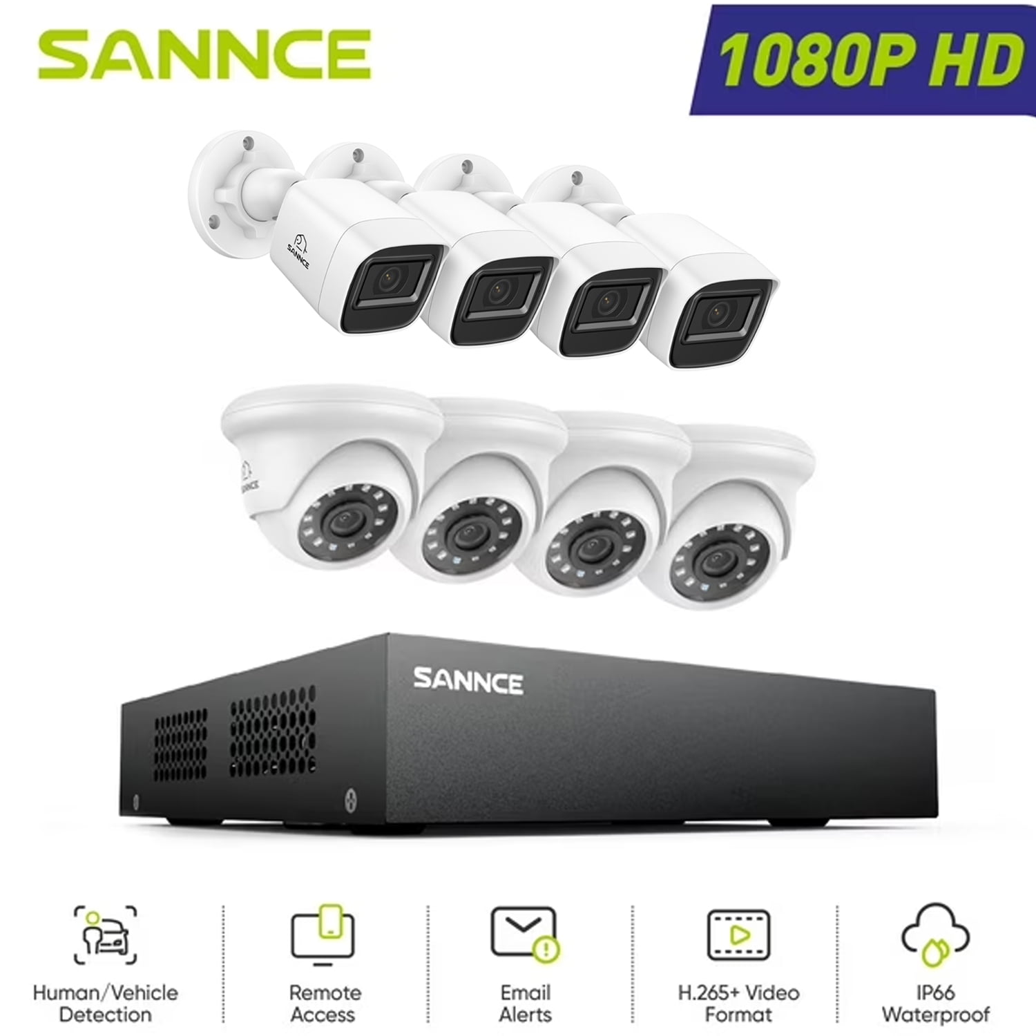 SANNCE Security Camera System CCTV, 8 Channel 5-in-1 DVR with 8 Wired ...